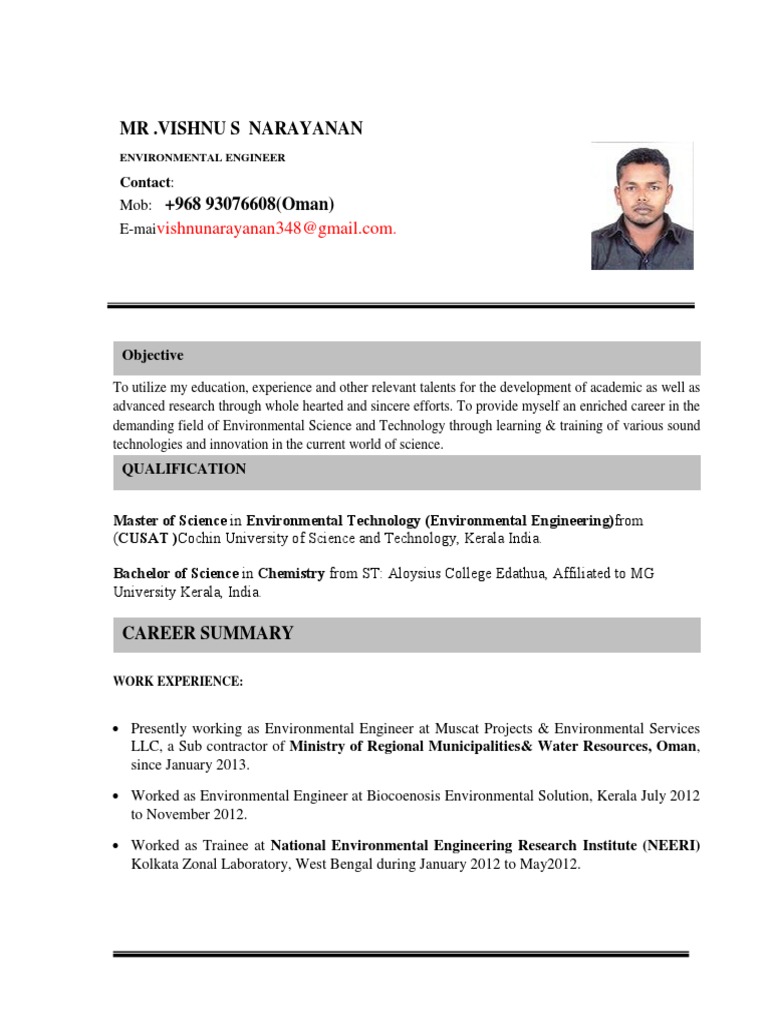 Environmental Engineer Resume | PDF | Anaerobic Digestion ...