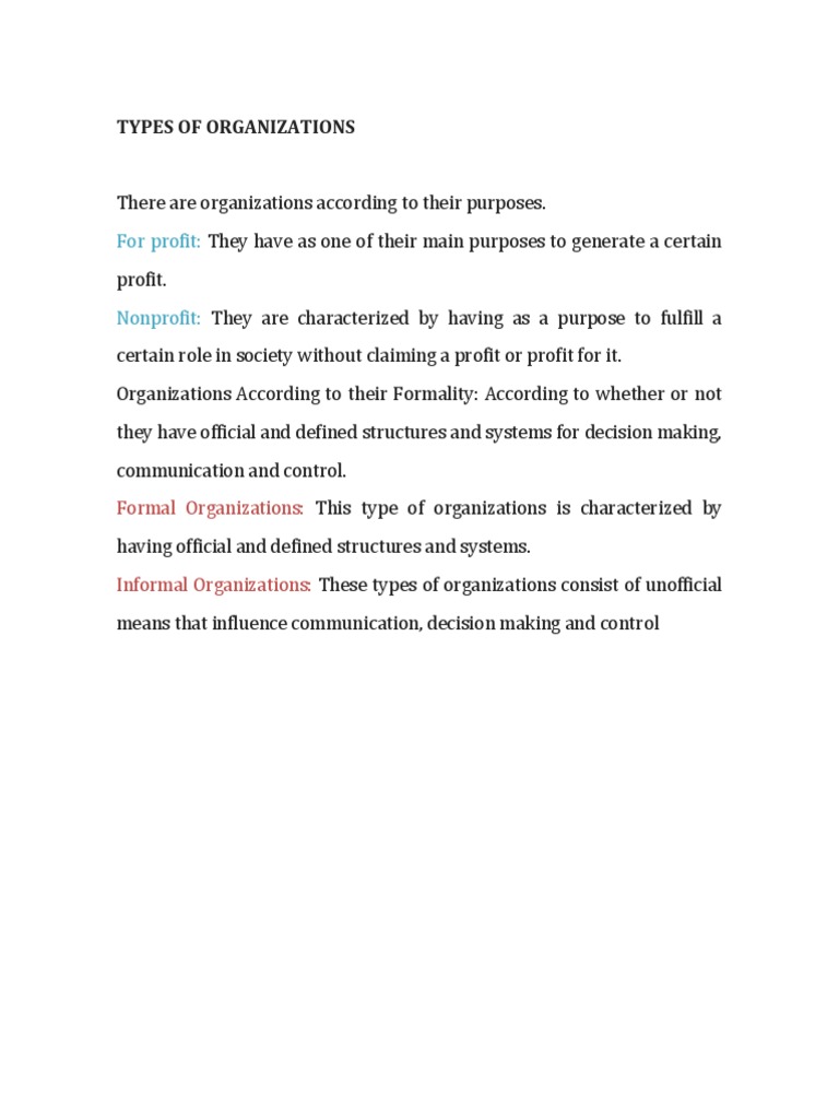 Types of Organizations. | PDF