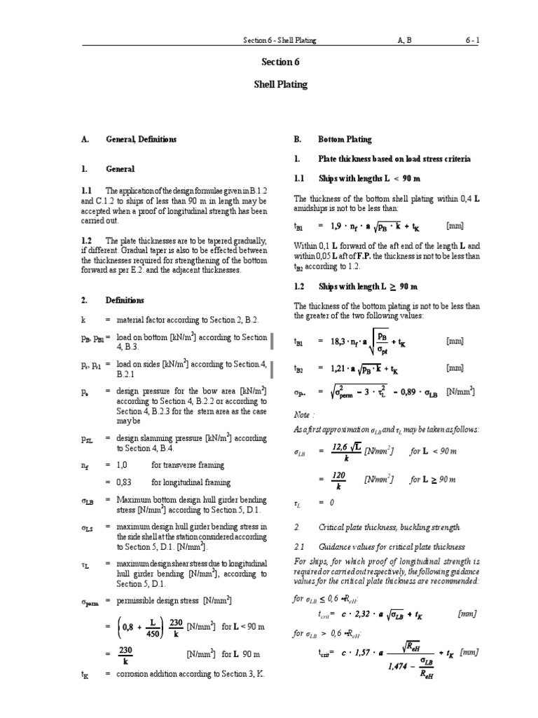 Section 6 - Shell Plating A, B 6 - 1 | PDF | Hull (Watercraft) | Bending