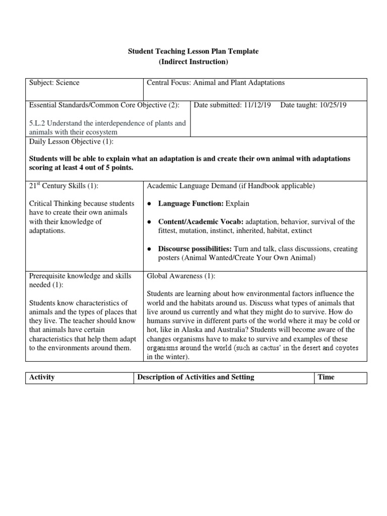 Student Teaching Lesson Plan Template (Indirect Instruction) | PDF | Lesson Plan | Cognition