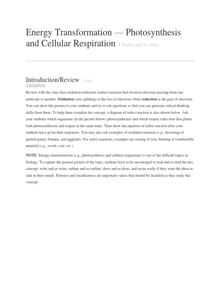 Energy Transformation | PDF | Cellular Respiration | Adenosine Triphosphate