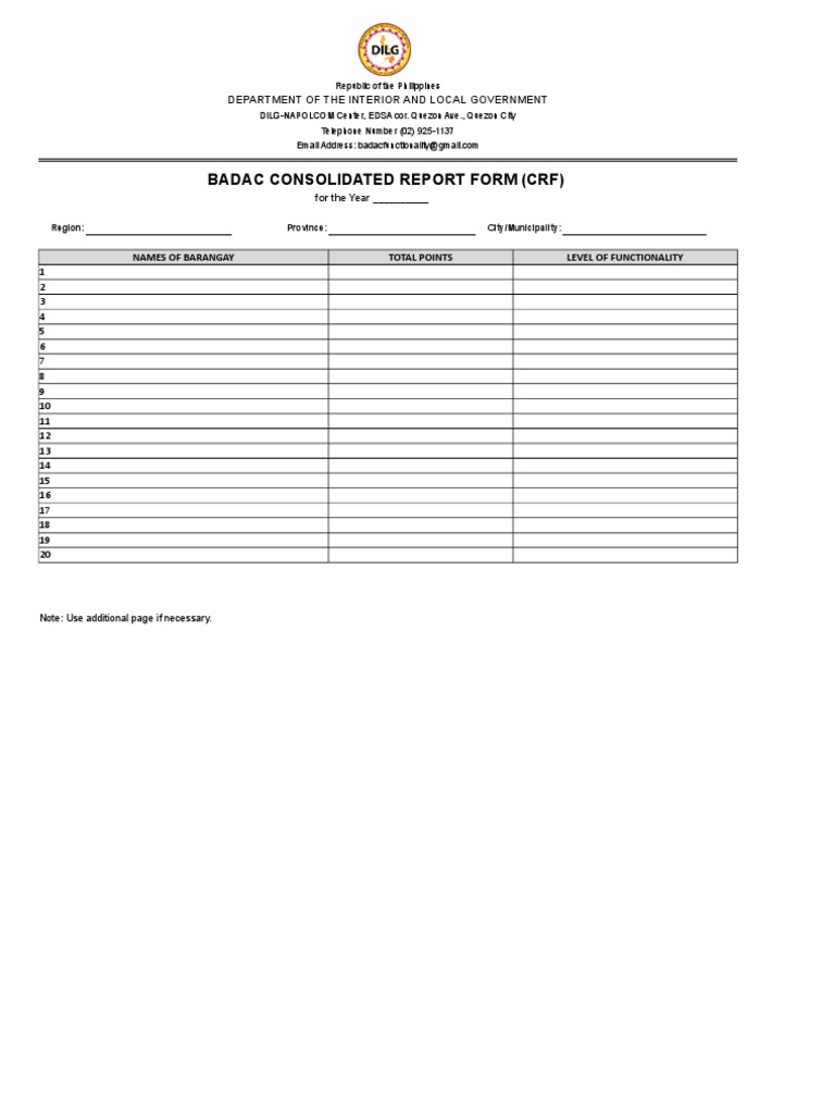 BADAC Consolidated Report Form Template | PDF