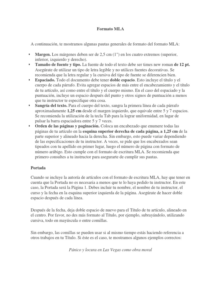Guía de Formato MLA en Español | PDF | Diccionario | Escritura