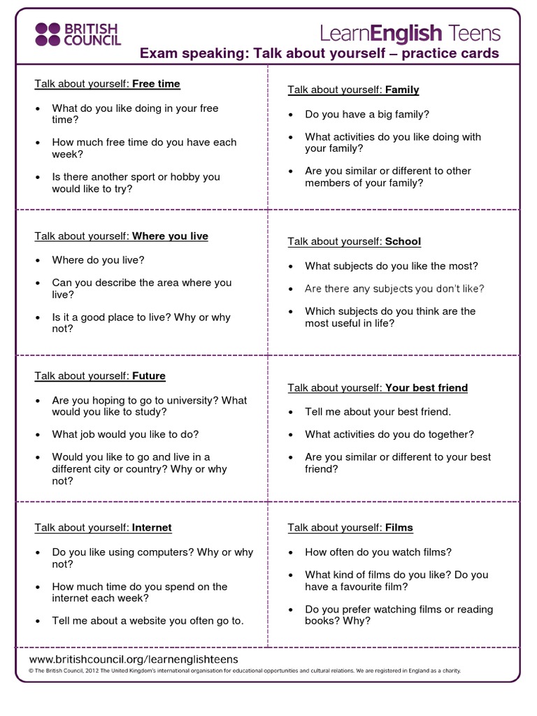 Exam Speaking: Talk About Yourself Guide | PDF | Self-Improvement