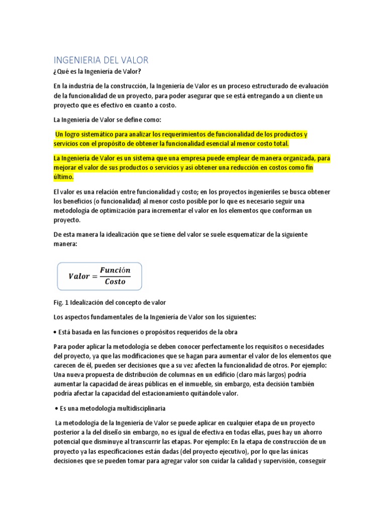 Ingenieria Del Valor | PDF | Diseño | Planificación