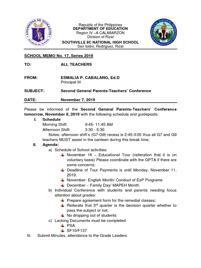 School Memo No. 17 S. 2019 2nd Card Distribution | PDF