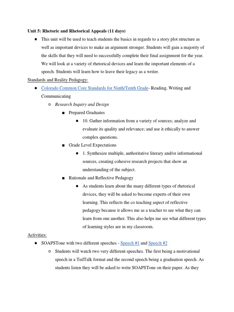 Unit 5 - Rhetoric and Rheorical Appeals | PDF | Rhetoric | Pedagogy