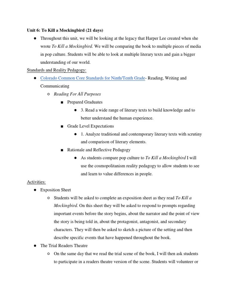 Unit 6: To Kill A Mockingbird (21 Days) : Colorado Common Core ...