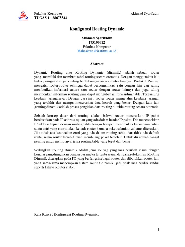 Jaringan Komputer 4 Konfigurasi Routing Dynamic Akhmad Syarifudin 175100012 | PDF