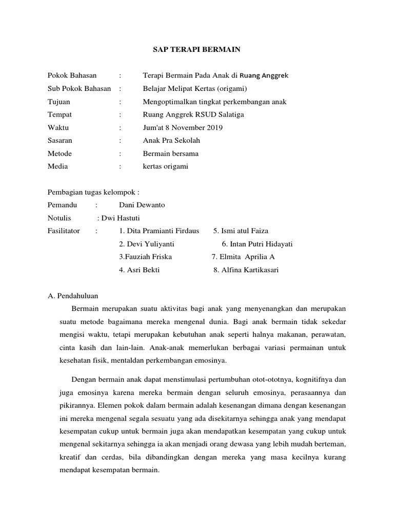 TERAPI BERMAIN Setting Tempat-1 | PDF