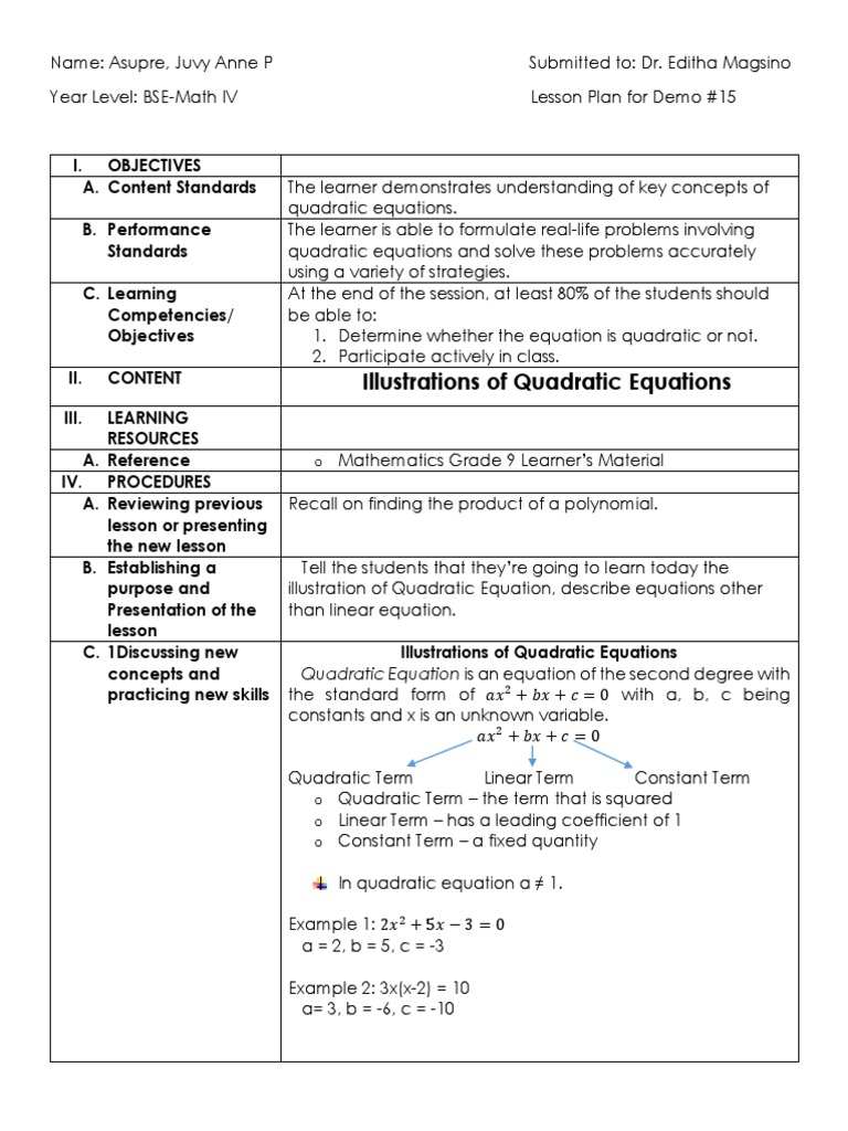Illustrations of Quadratic Equations | Download Free PDF | Quadratic ...