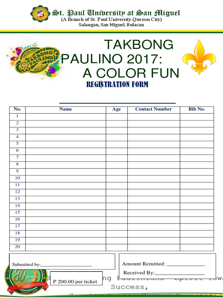 Fun Run Registration Form 2017 | PDF