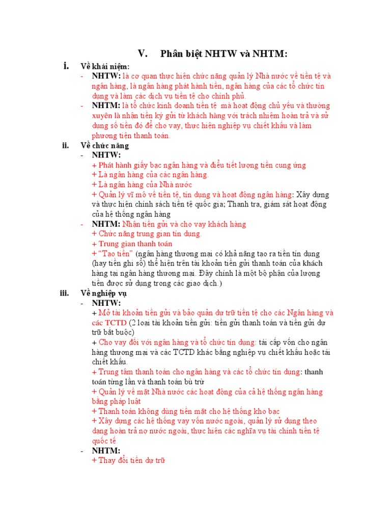 Phân biệt NHTW và NHTM | PDF