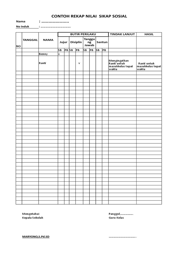 REKAP NILAI SIKAP | PDF