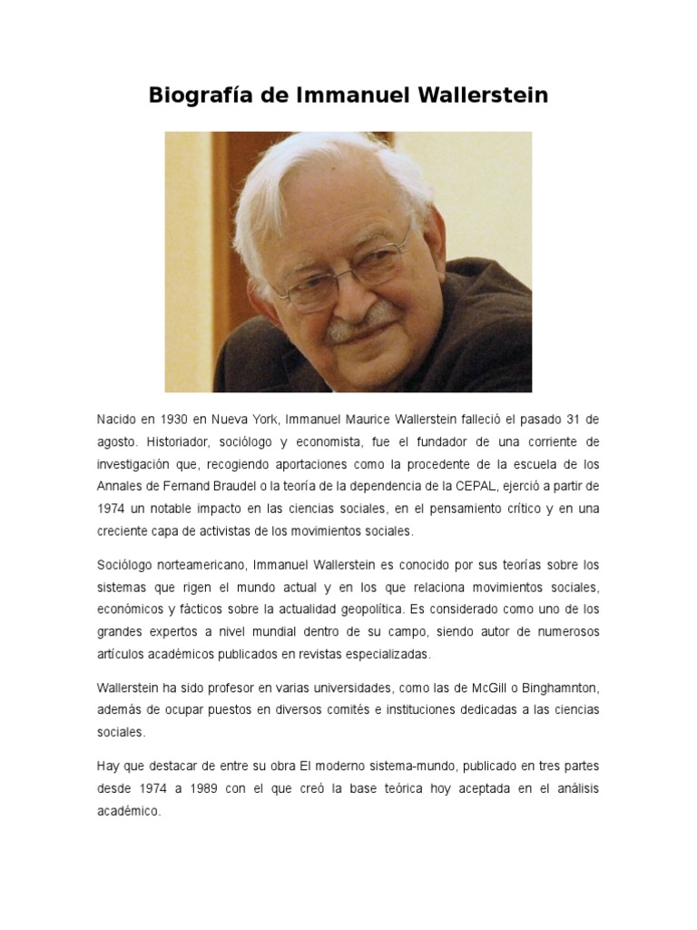 Biografía de Immanuel Wallerstein | PDF | Teorías sociológicas ...