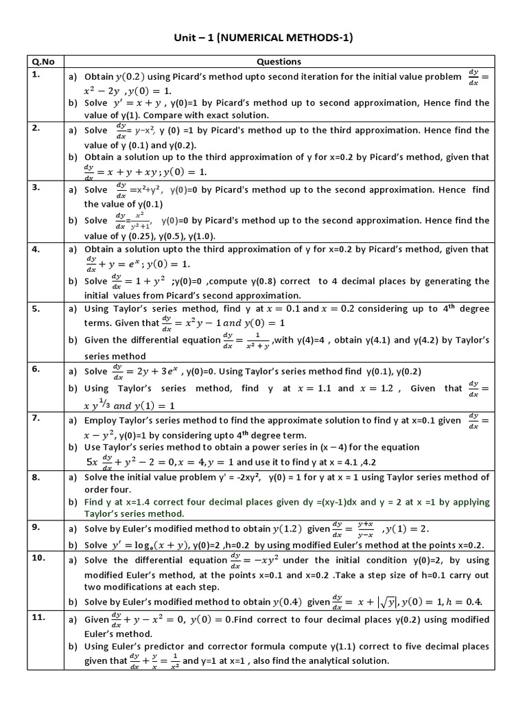 Numerical Methods - Picard's Method and Taylor Series | PDF ...