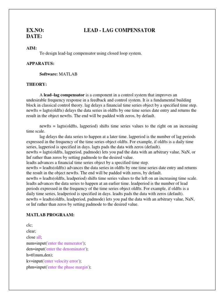 Lead-Lag Compensator PDF | PDF | Control Theory | Cybernetics