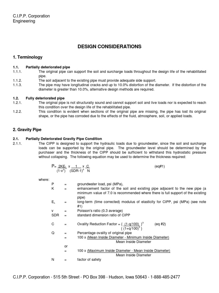 Design Considerations CIPP | PDF | Pipe (Fluid Conveyance) | Pressure