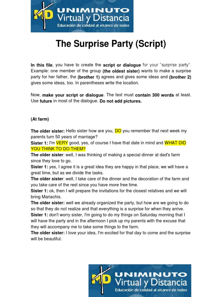The Surprise Party (Script) | PDF
