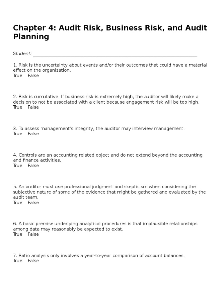 Chapter 4 Audit Risk, Busin | PDF | Financial Audit | Internal Control
