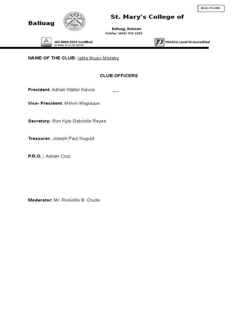 List of Club Officers | PDF