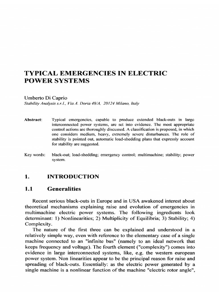 Emergencies in Electric Power Systems | PDF | Stability Theory | Steady ...