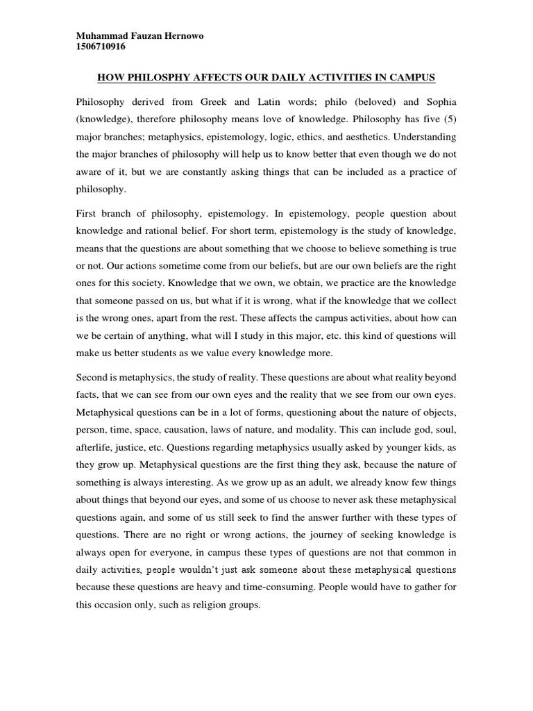 Philosophy's Impact on Campus Life | PDF | Epistemology | Metaphysics