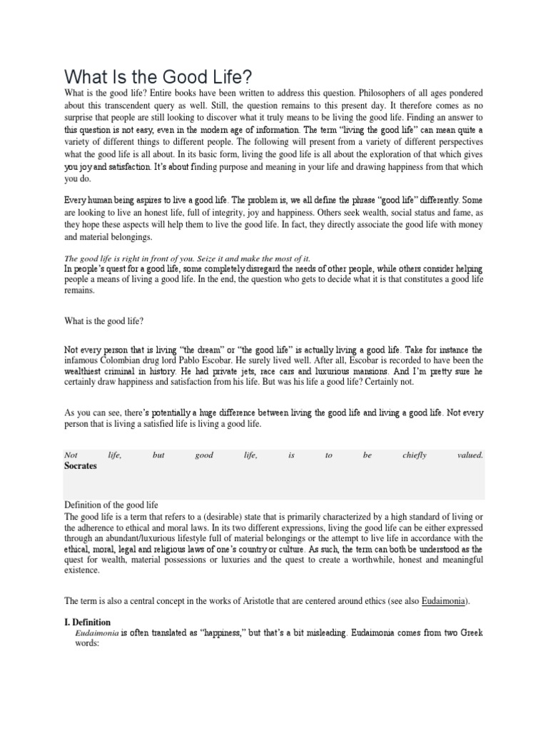What Is The Good Life | PDF | Happiness | Philosophical Theories