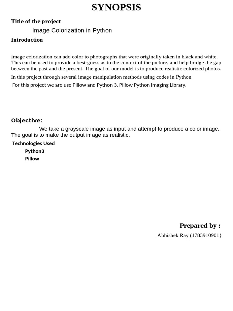 Image Colorization in Python: Title of The Project | PDF | Computer ...