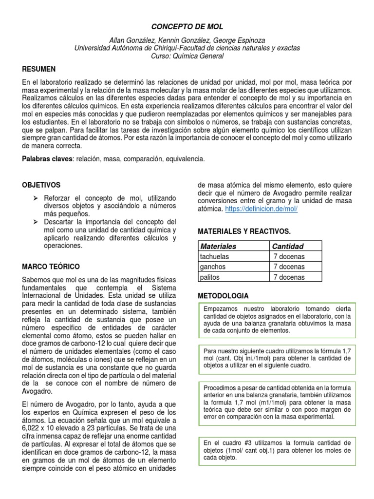Definición y Aplicación del Mol en Química | PDF | Mole (Unidad) | Cantidad