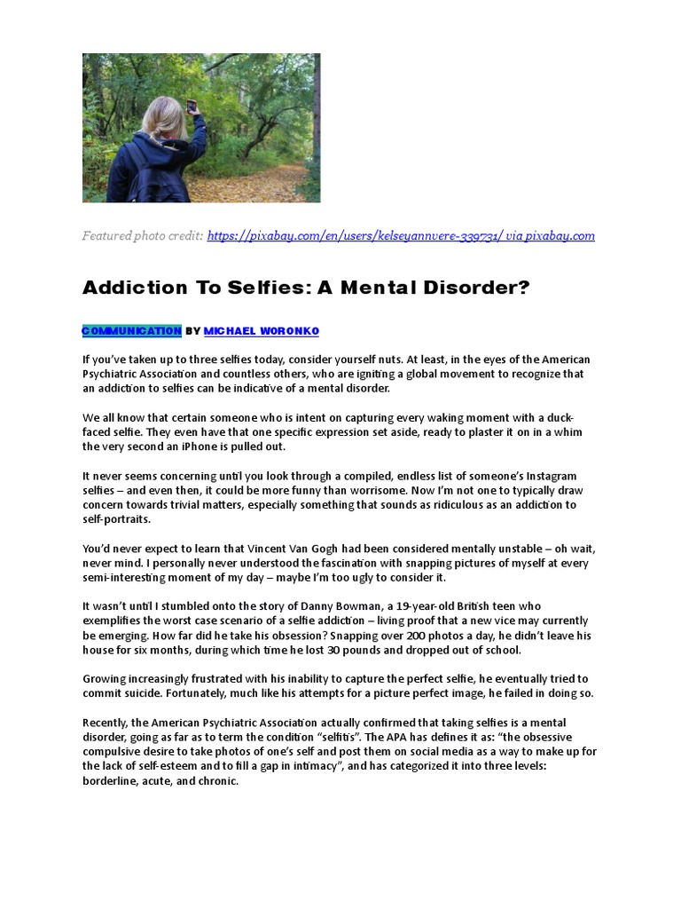 Addiction To Selfies | PDF | Selfie | Adolescence