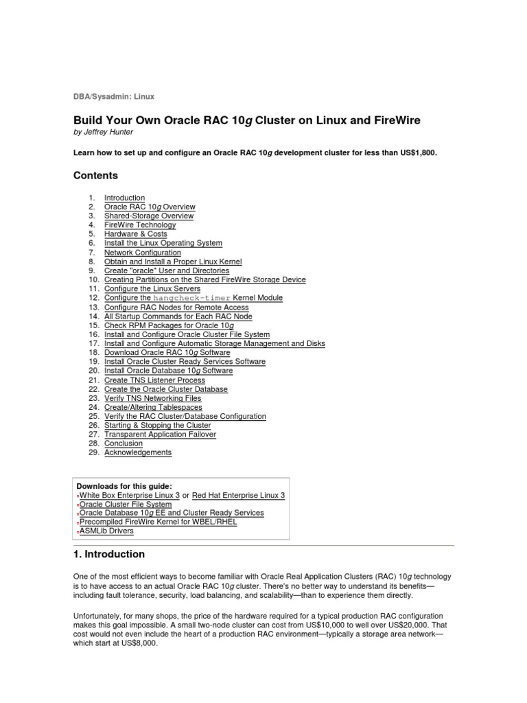 Build Your Own Oracle Rac 10g Cluster On Linux And Firewire Pdf Oracle Database Computer
