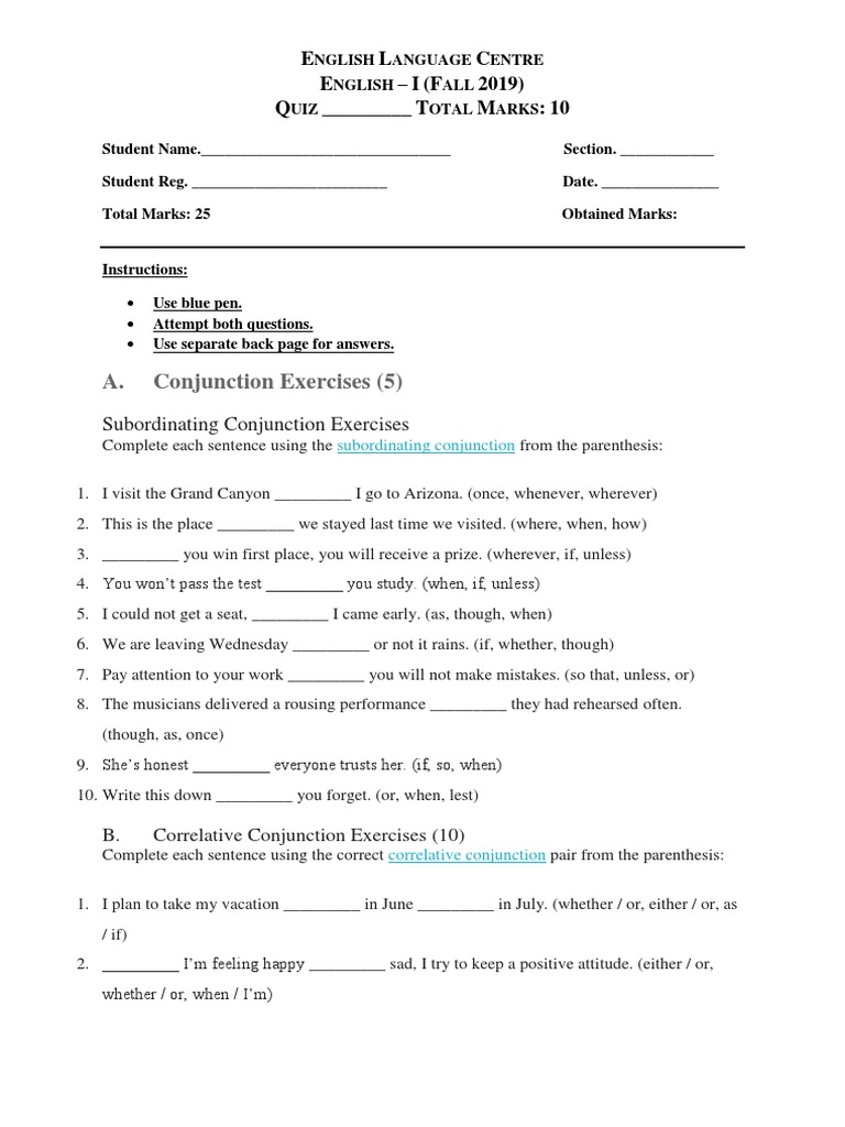 Quiz 2 Preposition Conjunction | PDF | Language Arts & Discipline ...