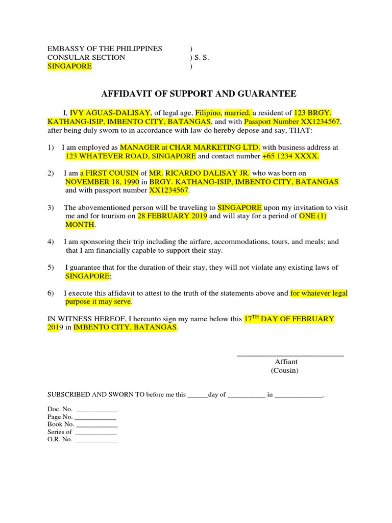 Affidavit of Support and Guarantee | PDF