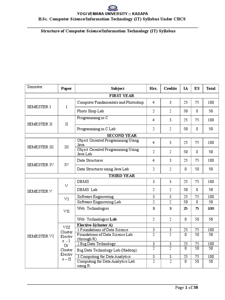 BSC Computer Science CBCS Syllabus Revised On 25-11-17 | Download Free PDF | Apache Hadoop ...