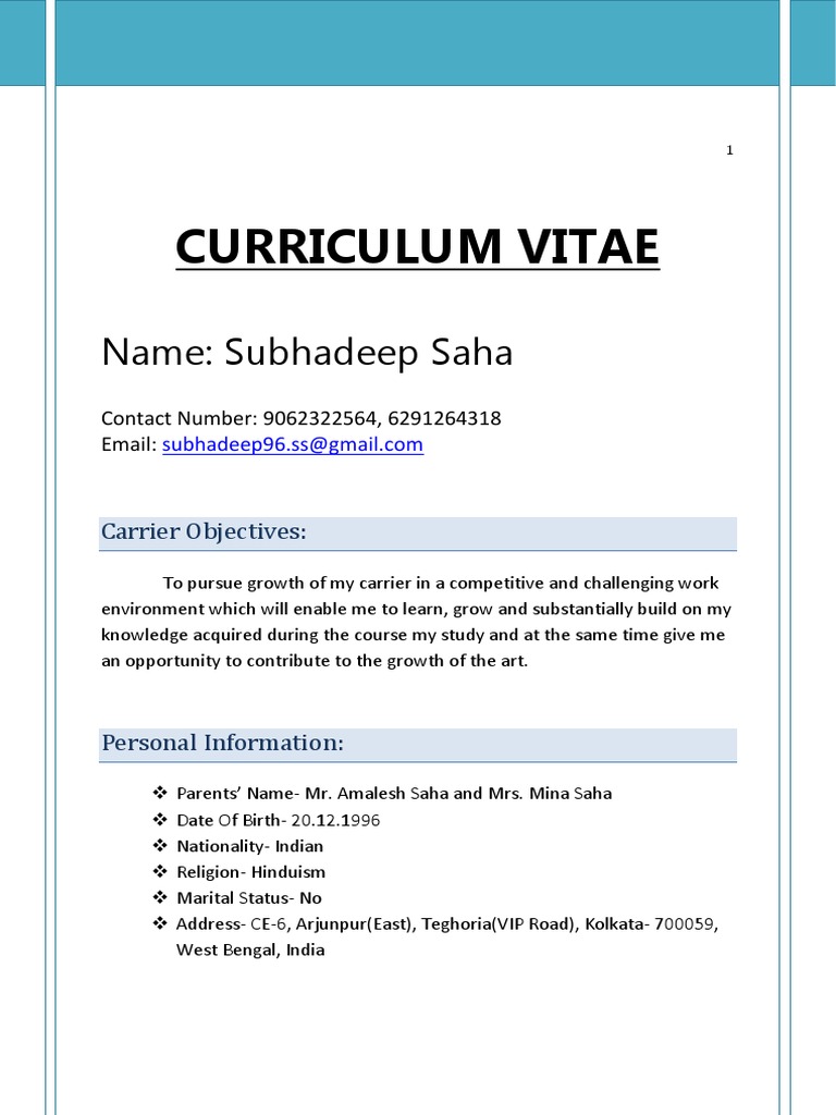 Curriculum Vitae: Name: Subhadeep Saha | PDF