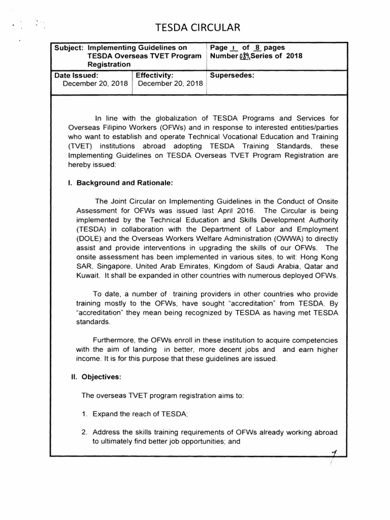 TESDA Circular No. 089-2018 PDF | PDF | Vocational Education | Audit