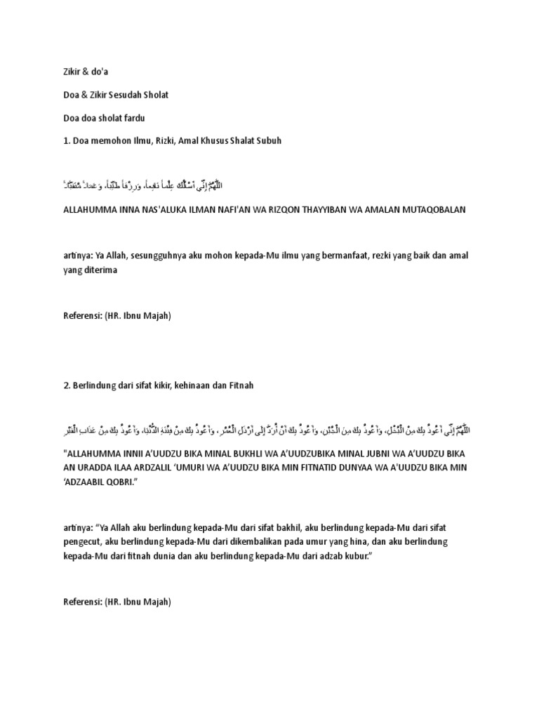 Doa dan Zikir Setelah Sholat Fardhu | PDF
