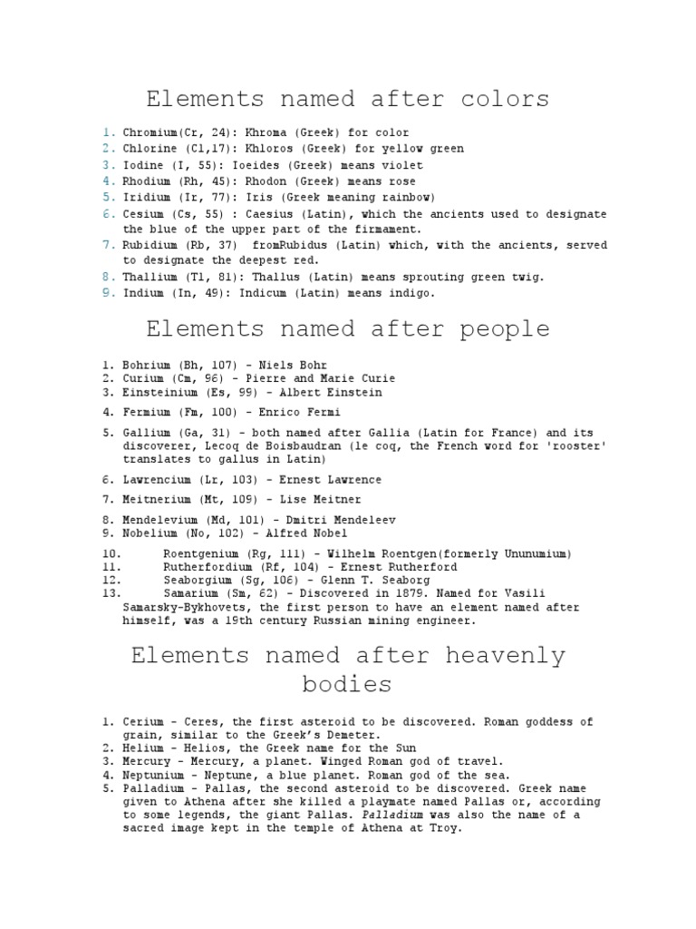 Elements Named After Different Colors | PDF | Planets | Sets Of ...