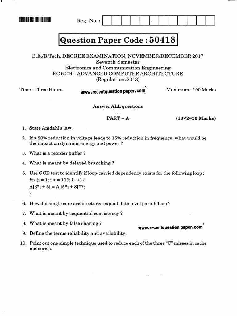 EC6009 Advanced Computer Architecture University Question Paper Nov Dec 2017 | PDF | Cpu Cache ...