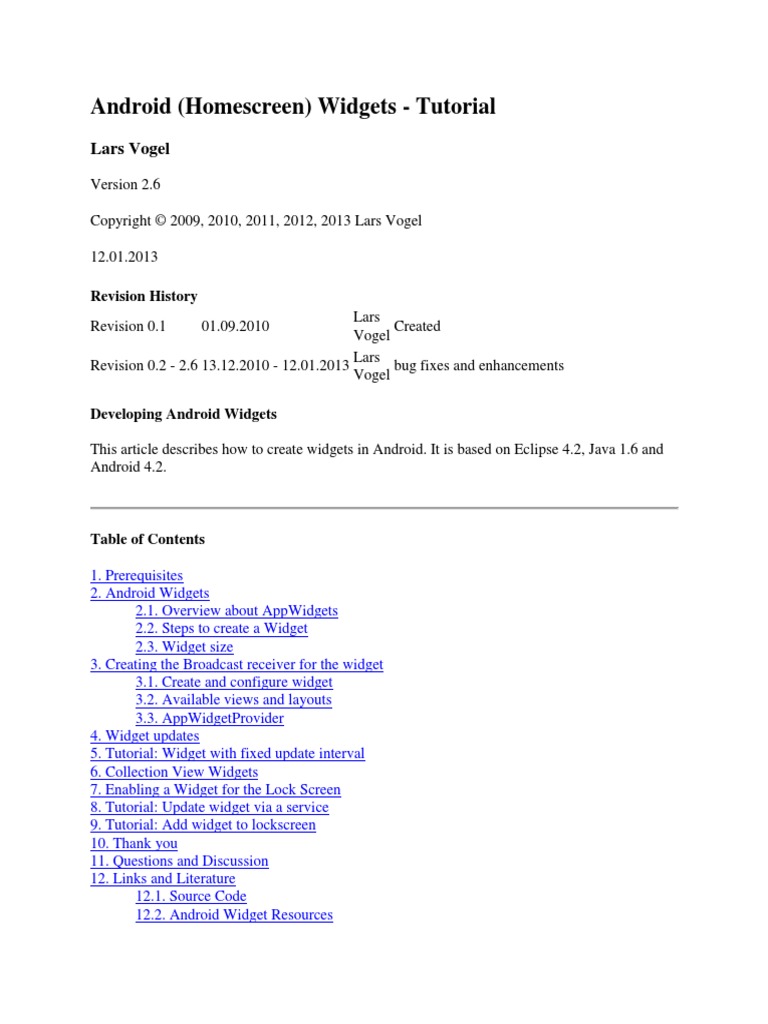 Android (Homescreen) Widgets | PDF | Android (Operating System ...