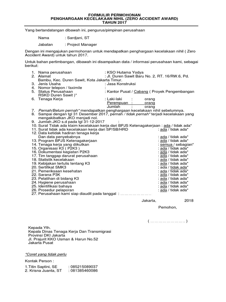 Formulir Permohonan Zero Accident | PDF