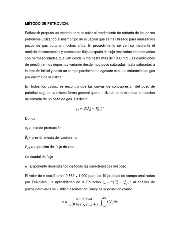 Método Fetkovich para Pozos Petroleros | PDF | Pendiente | Ecuaciones