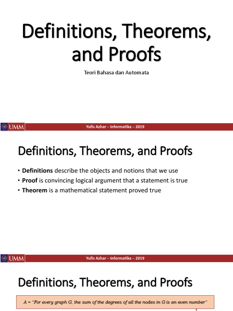 Definitions, Theorems, and Proofs: Teori Bahasa Dan Automata | PDF ...