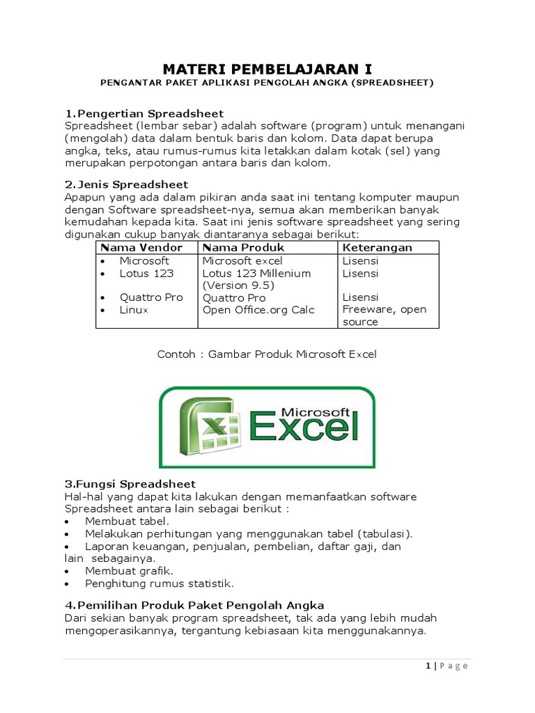 Materi Kelas X Pbsy Spreadsheet | PDF
