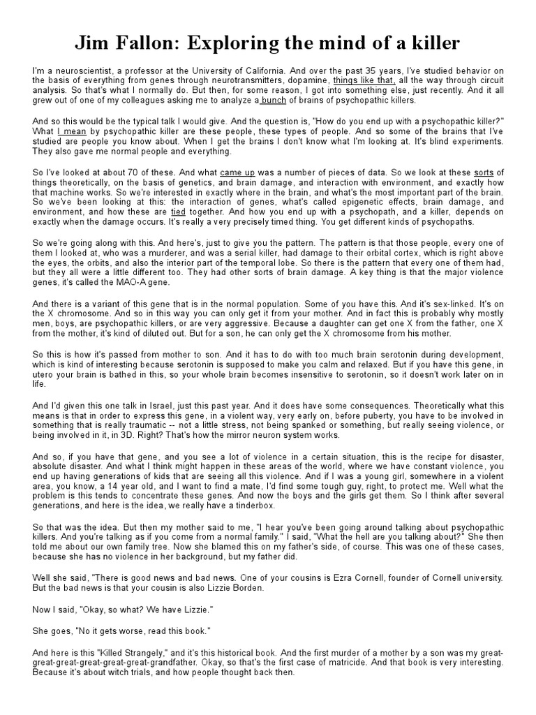 TED Exploring The Mind of A Killer | PDF | Psychopathy | Head And Neck ...