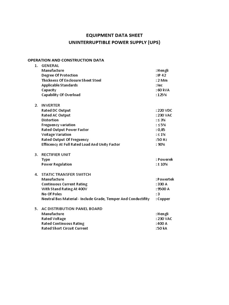 Equipment Data Sheet UPS | PDF | Science & Mathematics | Computers