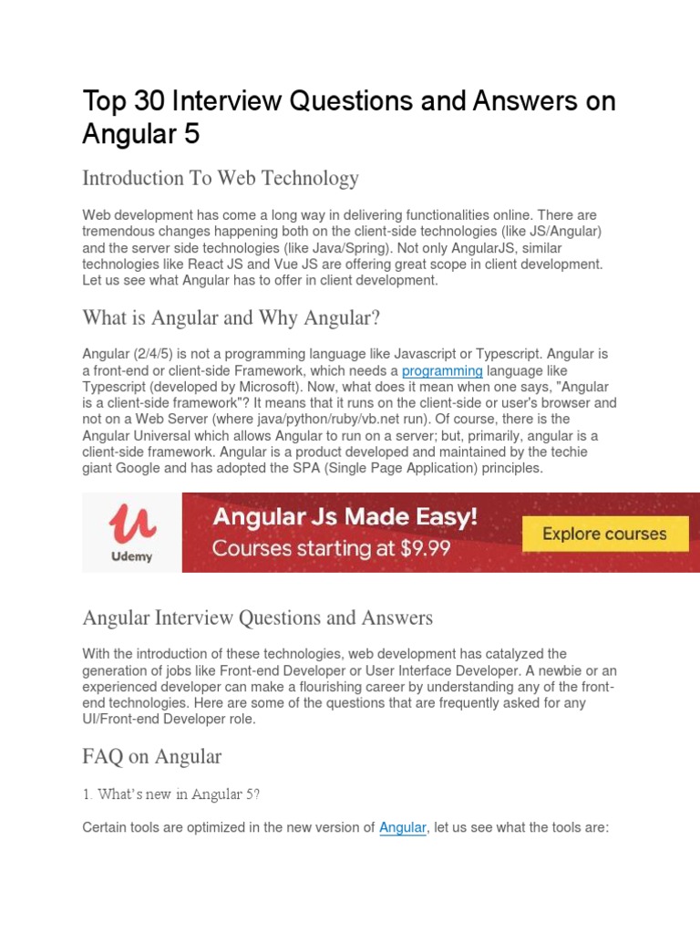 Top 30 Interview Questions and Answers On Angular 5: Introduction To ...