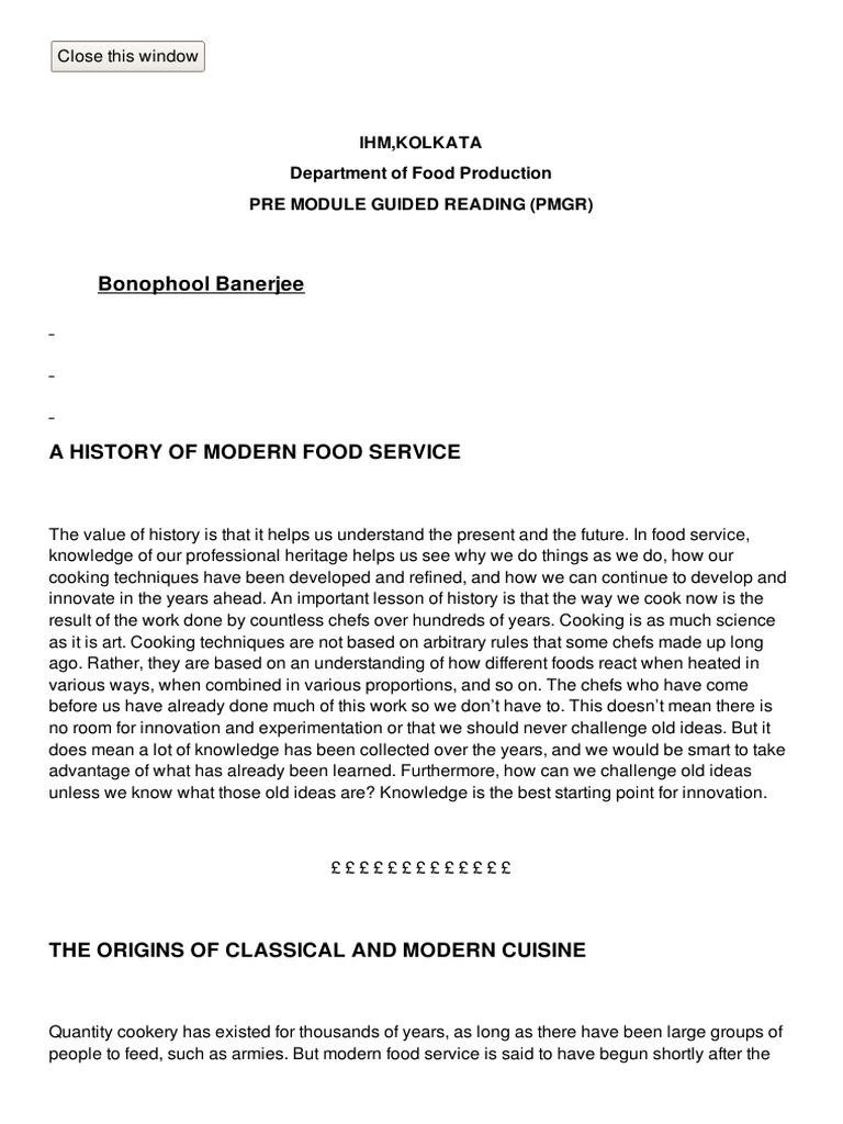 Origin of Modern Cuisine | PDF | Cooking | Restaurants