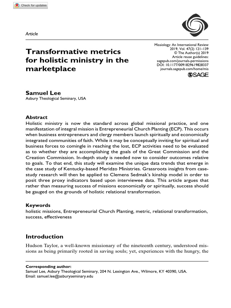 Transformative Metrics For Holistic Ministry | PDF | Kinship | Christian Mission